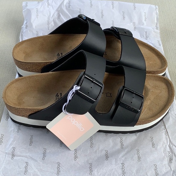Birkenstock | Shoes | Left Birk Papillio Arizona Platform Black White ...